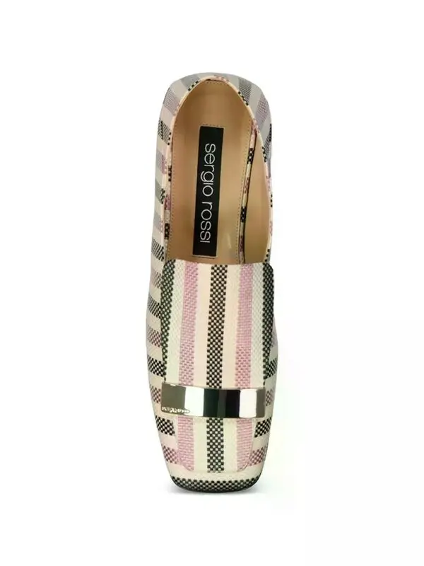 SERGIO ROSSI Striped Logo-plaque Loafers - Neutrals