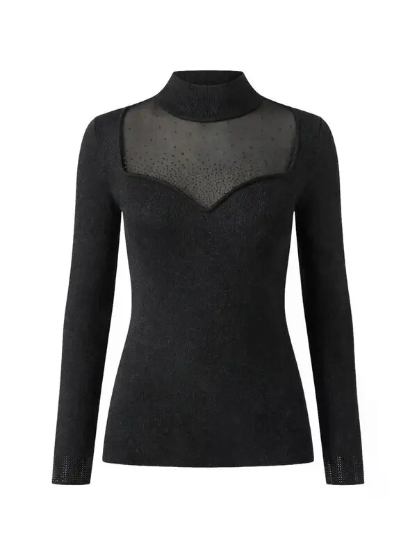 Guess Embellished Sheer-panel Sweater - Black