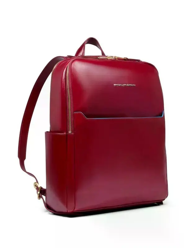 PIQUADRO Logo-lettering Leather Backpack - Red