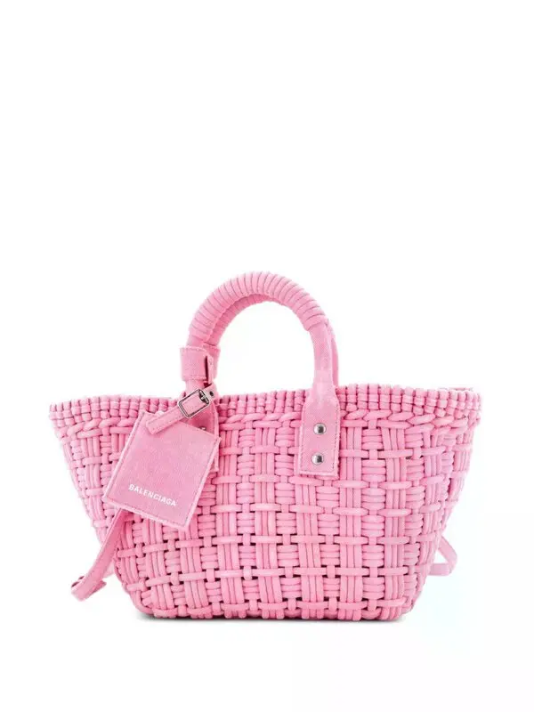 Balenciaga Bistro Panier Woven Denim Xs Tote Bag - Pink