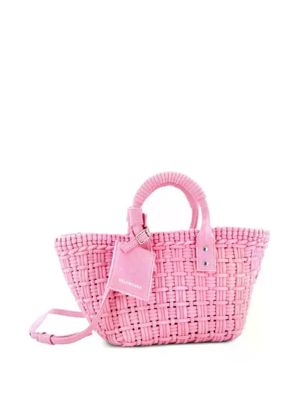 Balenciaga Bistro Panier Woven Denim Xs Tote Bag - Pink