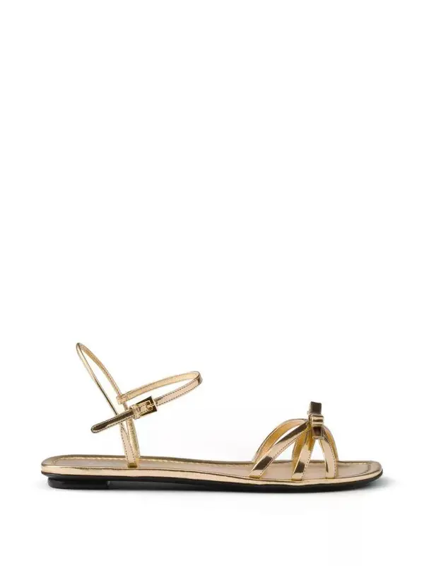 Prada Flat Metallic Leather Sandals - Gold