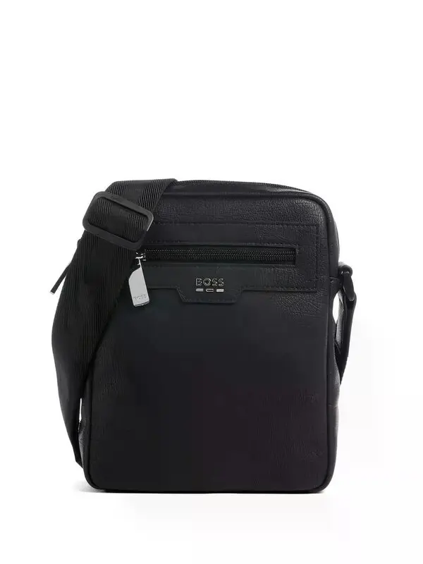 BOSS Pebbled Leather Messenger Bag - Black