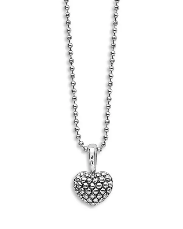 Lagos Sterling Caviar Beaded Heart Pendant Necklace - Silver