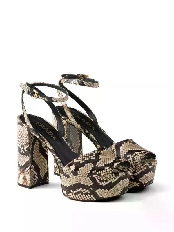 Prada Python-print Ayers Leather Platform Sandals - Neutrals