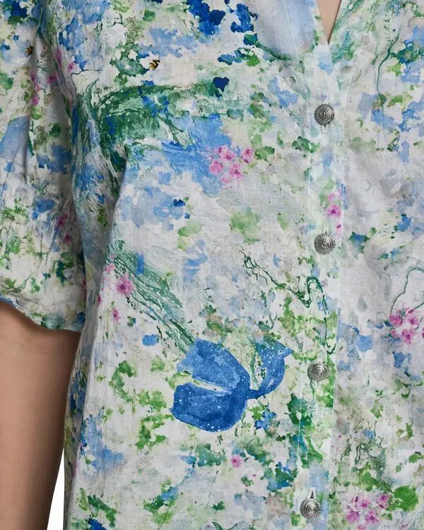 Karl Lagerfeld Paris Quarter Sleeve Printed Button Down Blouse
