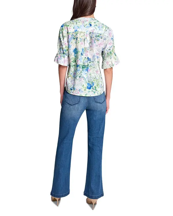 Karl Lagerfeld Paris Quarter Sleeve Printed Button Down Blouse