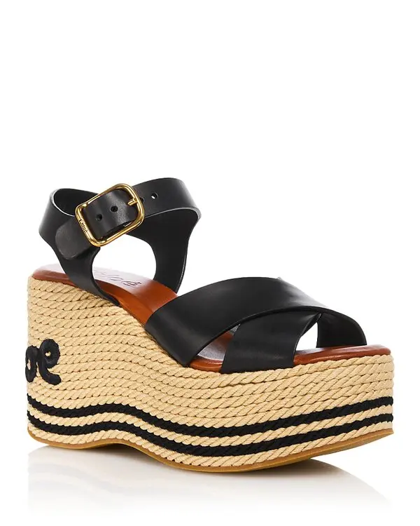 Chloé Sand Platform Wedge Sandals - Black/white