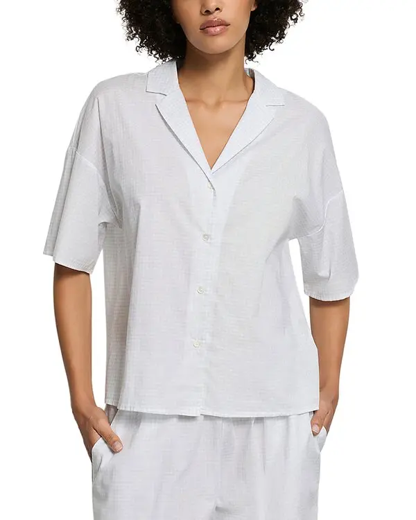 Hanro Sleep & Lounge Woven Button Front Shirt - Squared Sky