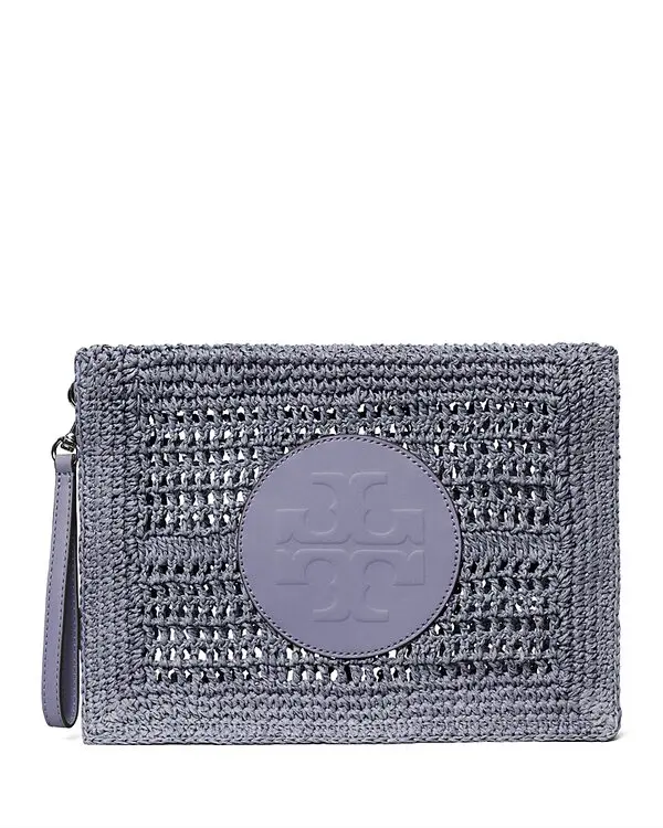 Tory Burch Ella Hand Crochet Straw Pouch - Gray