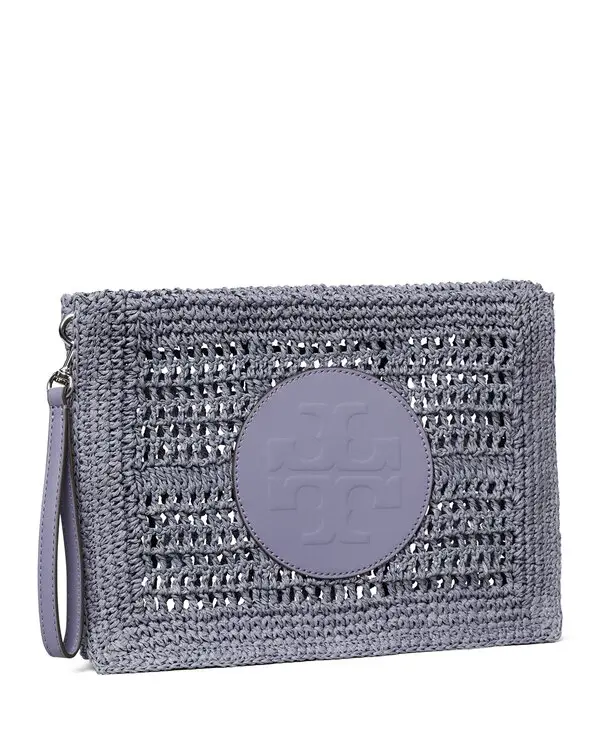 Tory Burch Ella Hand Crochet Straw Pouch - Gray