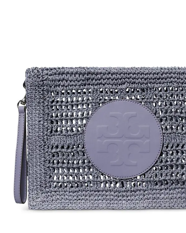 Tory Burch Ella Hand Crochet Straw Pouch - Gray