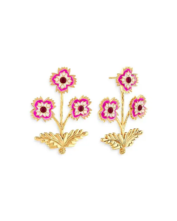 CAPUCINE DE WULF Dianthus Bouquet Enamel And Jade Earrings - Pink