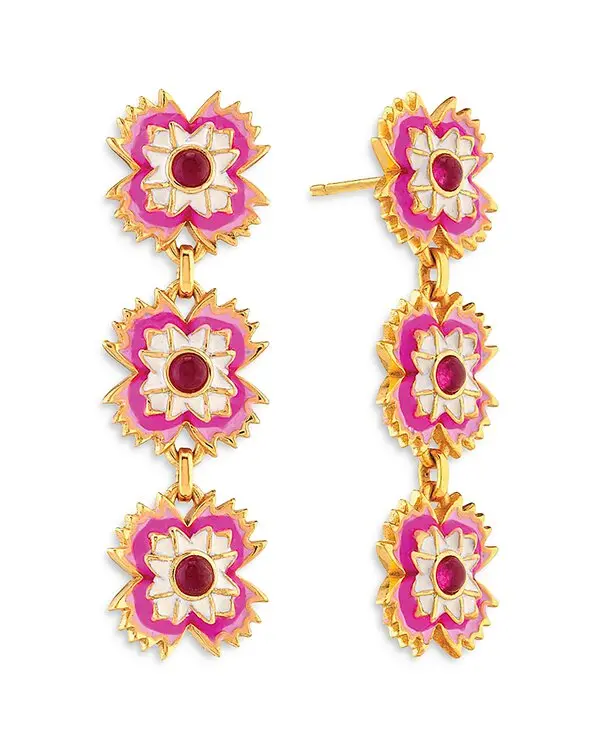CAPUCINE DE WULF Dianthus Enamel And Jade Drop Earrings - Pink