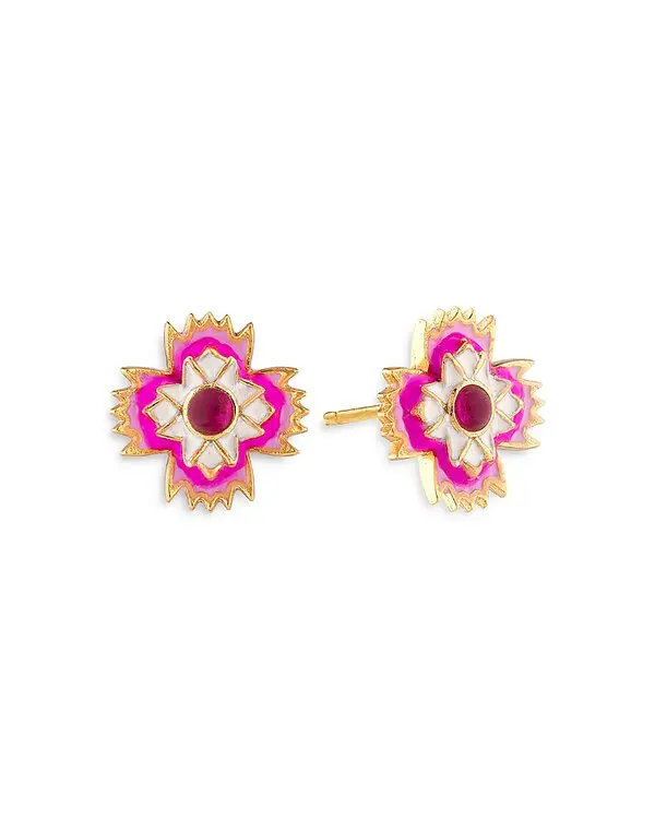 CAPUCINE DE WULF Dianthus Enamel And Jade Stud Earrings - Pink