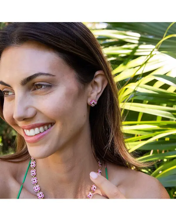 CAPUCINE DE WULF Dianthus Enamel And Jade Stud Earrings