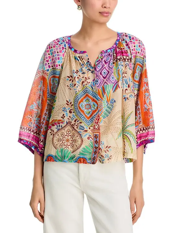 Johnny Was Michaella Printed Peasant Blouse