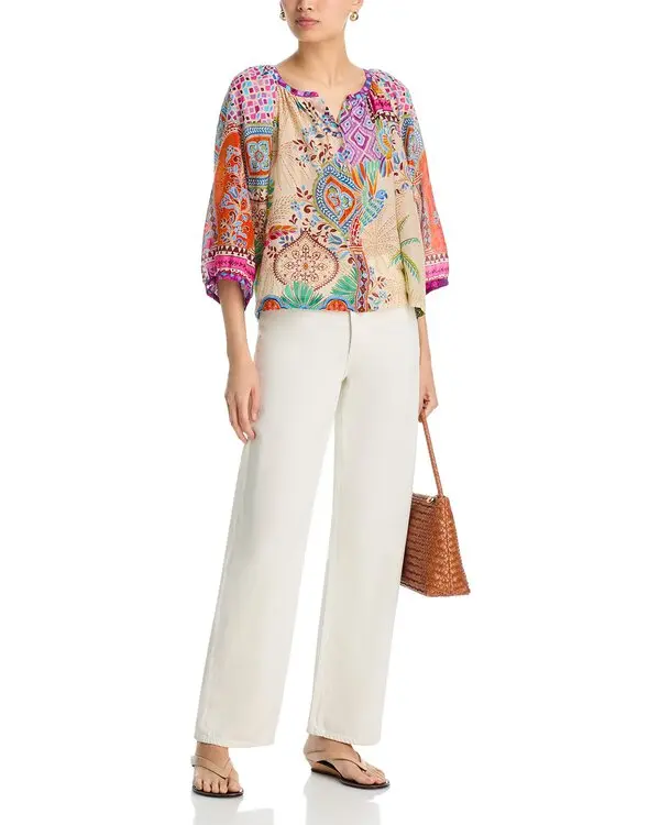 Johnny Was Michaella Printed Peasant Blouse