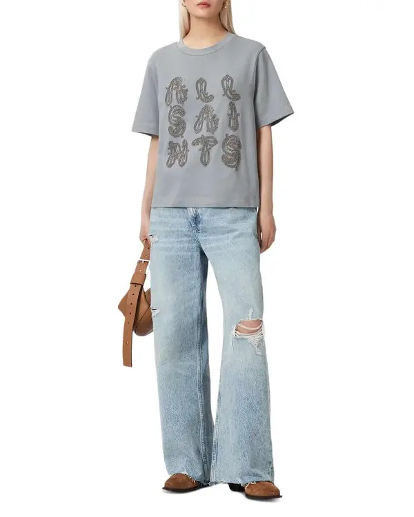 ALLSAINTS Ella Embellished T-shirt - Quarry Blue