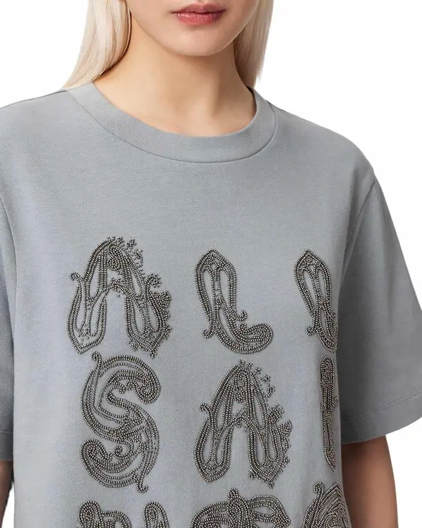 ALLSAINTS Ella Embellished T-shirt - Quarry Blue