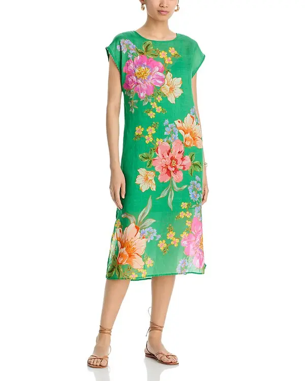 Johnny Was Printed Side Slit Shift Dress