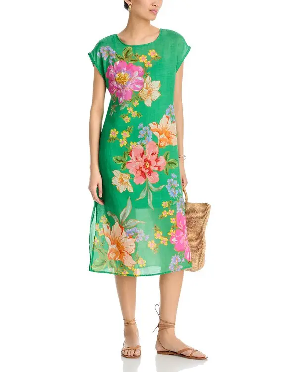 Johnny Was Printed Side Slit Shift Dress