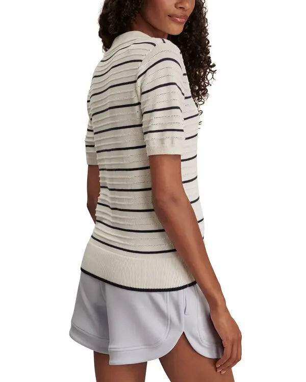 Varley Wren Knit Polo Sweater - White / Blue