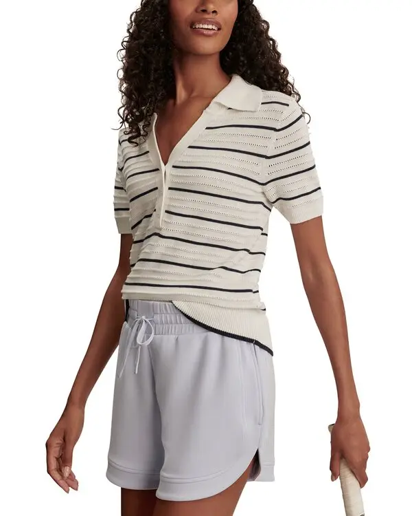 Varley Wren Knit Polo Sweater - White / Blue