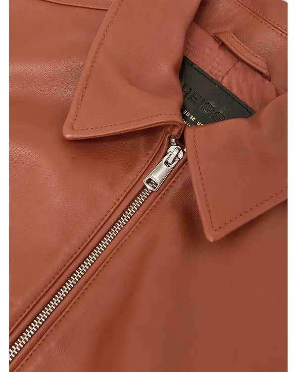 REISS Lottie Cropped Leather Bomber Jacket