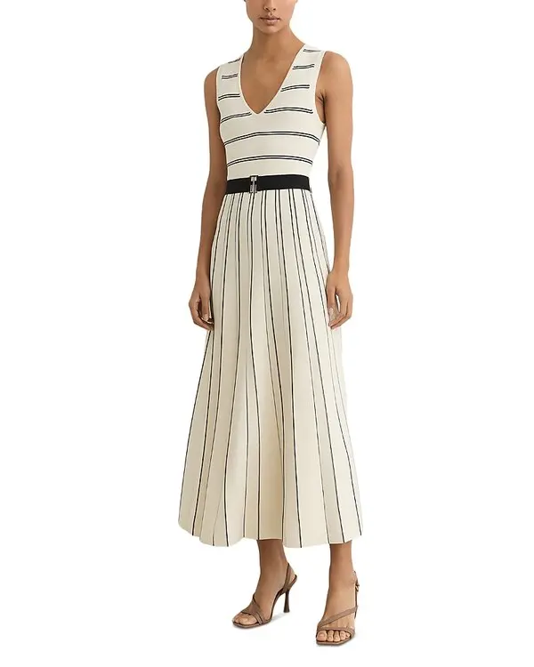 REISS Mallory Stripe Midi Dress - Ivory/black