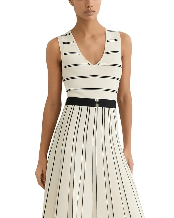 REISS Mallory Stripe Midi Dress - Ivory/black