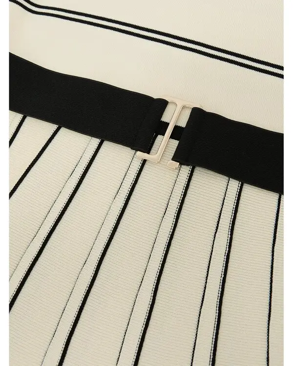 REISS Mallory Stripe Midi Dress - Ivory/black