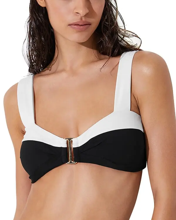 REISS Abby Color Blocked Bikini Top - Black/ivory