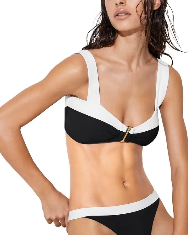 REISS Abby Color Blocked Bikini Top - Black/ivory