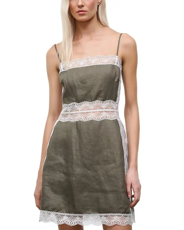 Staud Linen Mini Dress With Lace Trim - Thyme