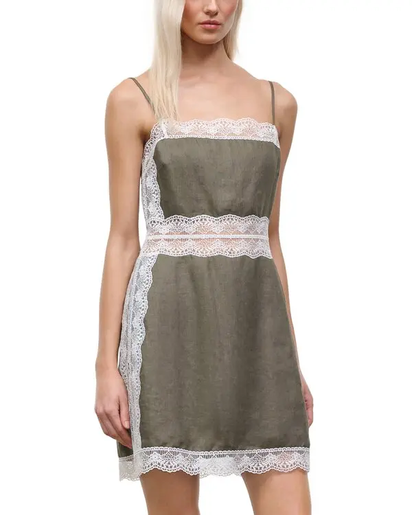 Staud Linen Mini Dress With Lace Trim - Thyme