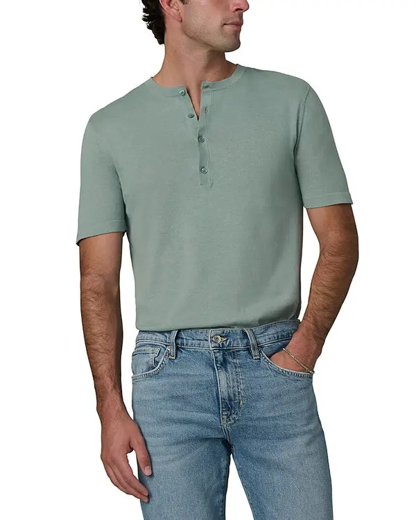 Joe's Jeans Short Sleeve Linen & Cotton Henley - Green Milieu