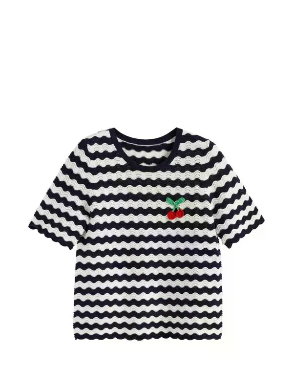 Chinti & Parker Crochet Cherry T-shirt - Blue
