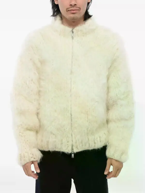 JIL SANDER Fuzzy Zip-up Wool Cardigan
