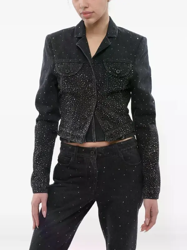 Off-White Rhinestone-embellished Cropped Denim Jacket - Black
