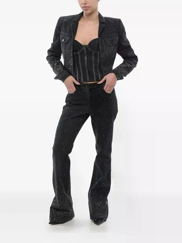 Off-White Rhinestone-embellished Cropped Denim Jacket