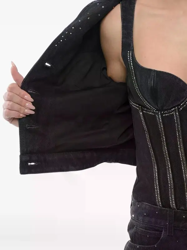 Off-White Rhinestone-embellished Cropped Denim Jacket
