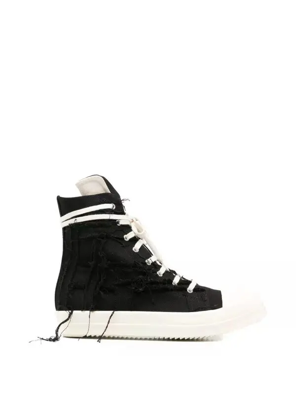 Rick Owens Frayed High-top Sneakers - Black