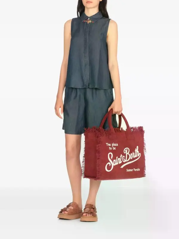 MC2 SAINT BARTH Medium Logo-print Tote Bag With Fringed Trim - Red