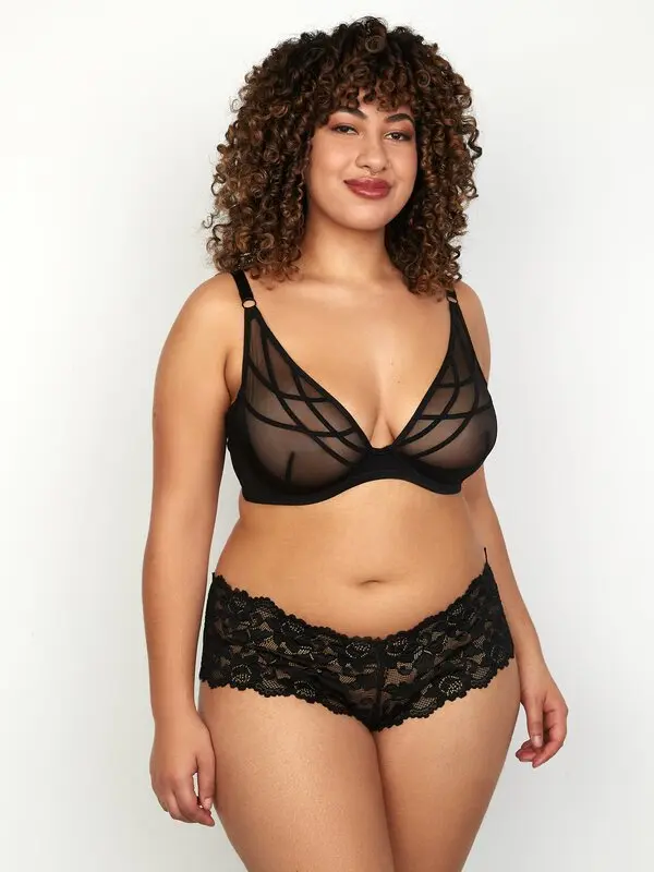 Frederick's Of Hollywood Aria Mesh Full Figure Underwire Bra - Black