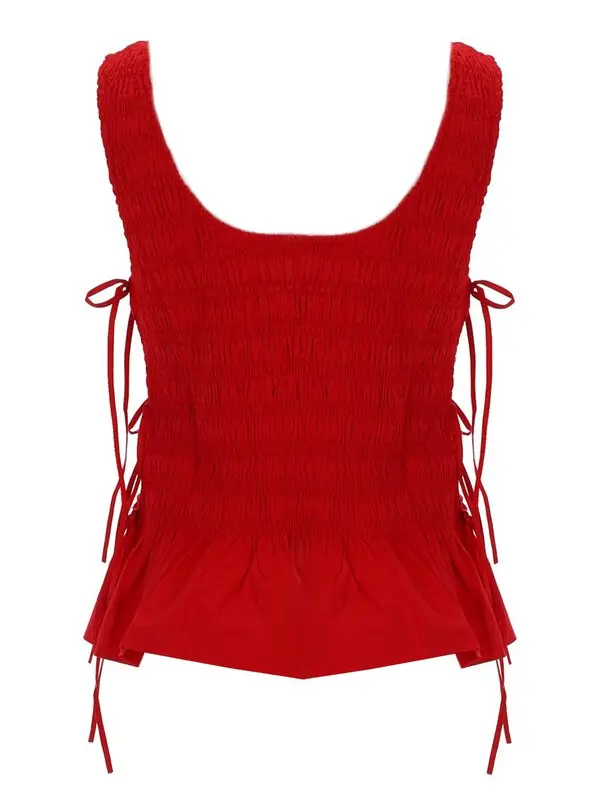 GANNI Smock Top With Tie Details - Red
