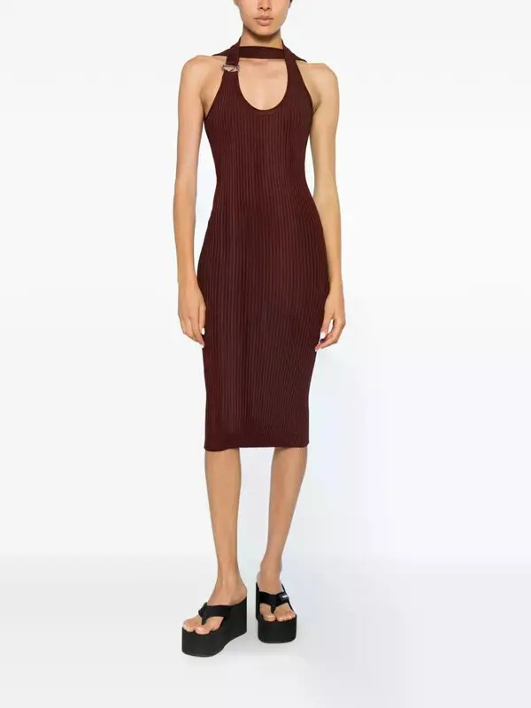 Coperni Ribbed-knit Halterneck Midi Dress - Brown