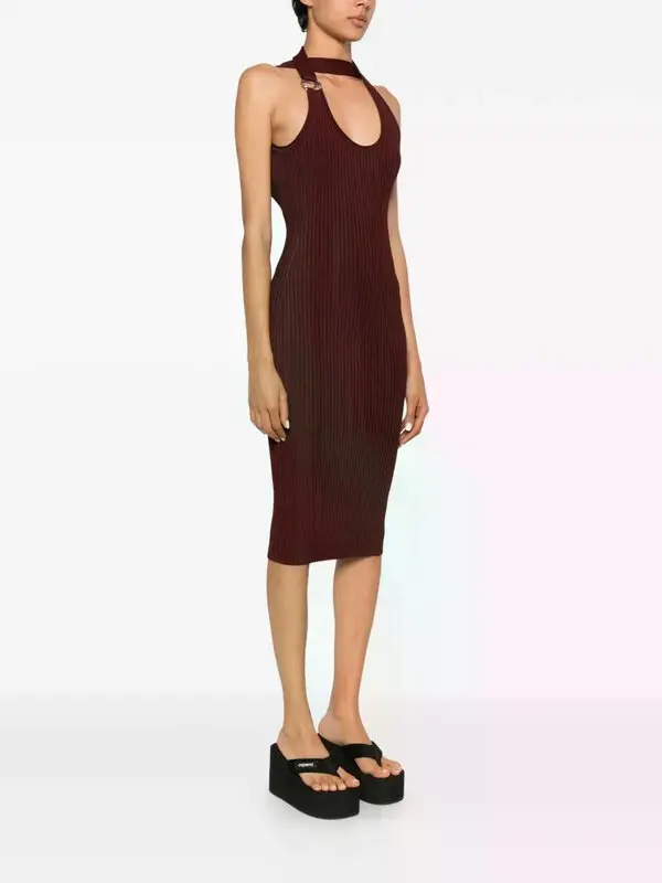 Coperni Ribbed-knit Halterneck Midi Dress - Brown