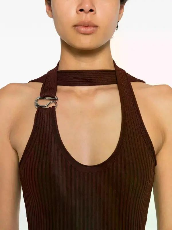 Coperni Ribbed-knit Halterneck Midi Dress - Brown