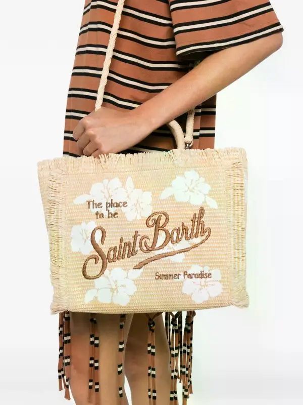 MC2 SAINT BARTH Hibiscus-print Fringed Tote - Neutrals